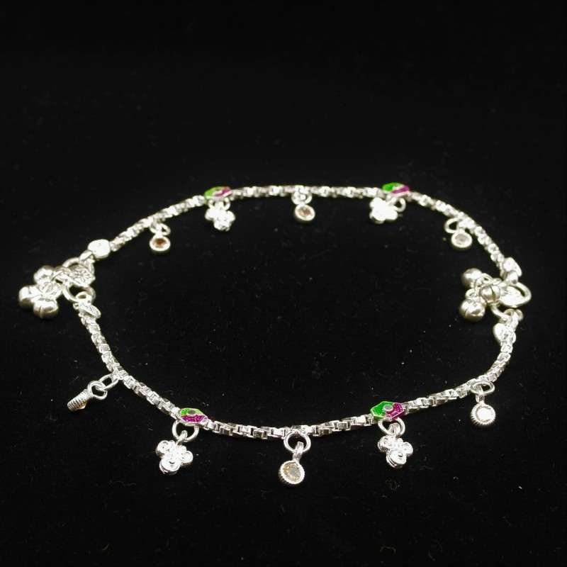 Baby Anklets with Small Stone Set Colour Charms